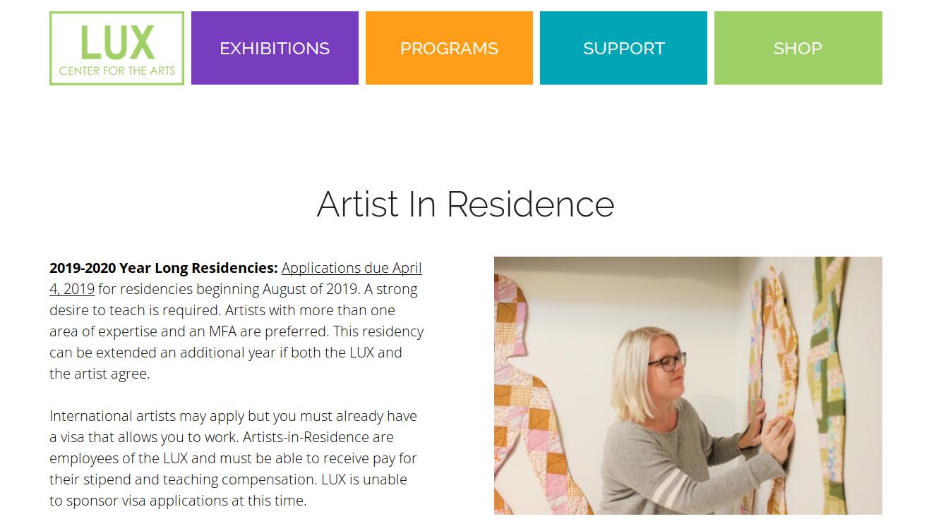 Lux Center for the Arts - Year Long Residencies • Artaxis.org